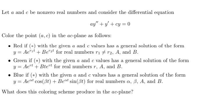 Solved Let a and c be nonzero real numbers and consider the | Chegg.com