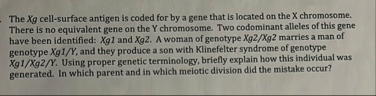 Solved The xg ﻿cell-surface antigen is coded for by a gene | Chegg.com