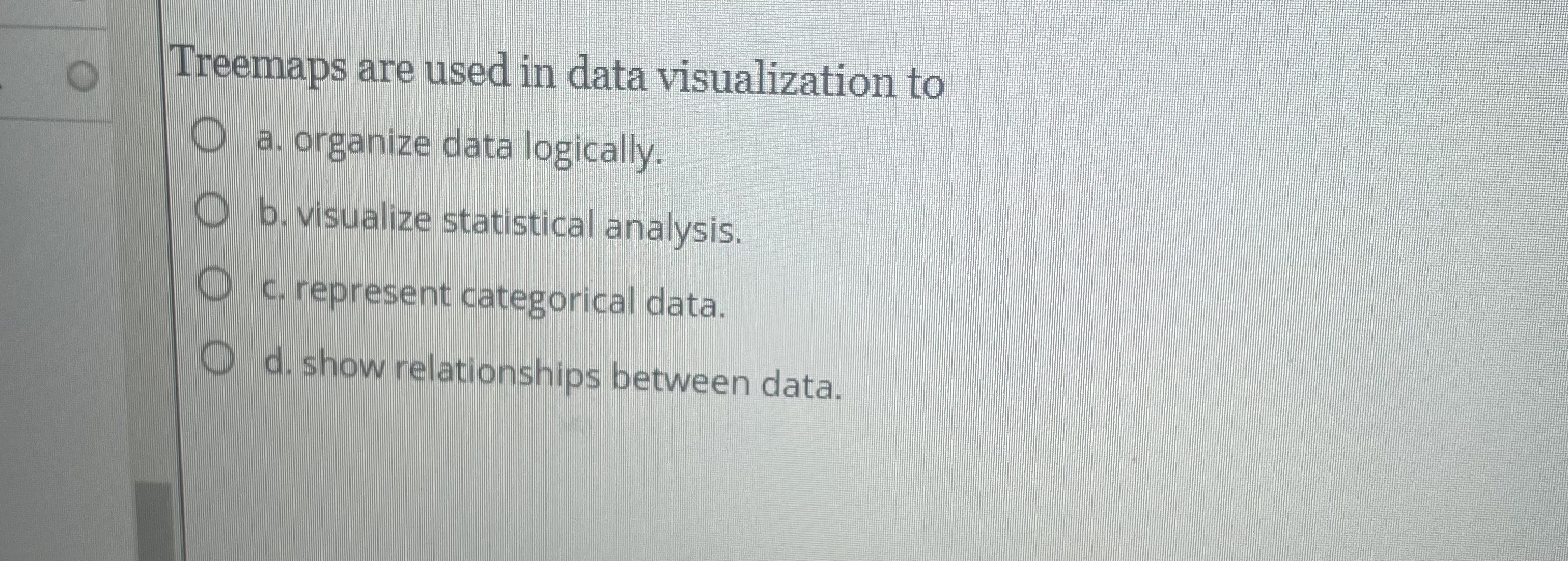 Solved Treemaps are used in data visualization toa. | Chegg.com