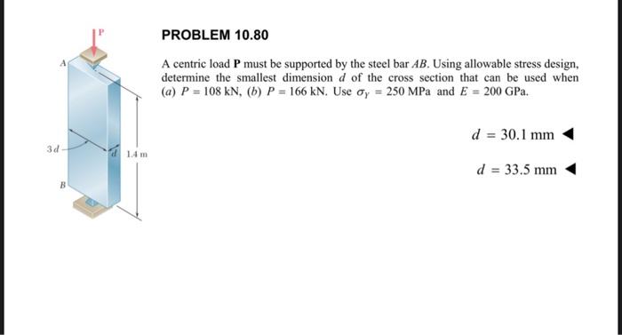 Solved 3d B PROBLEM 10.80 A centric load P must be supported | Chegg.com
