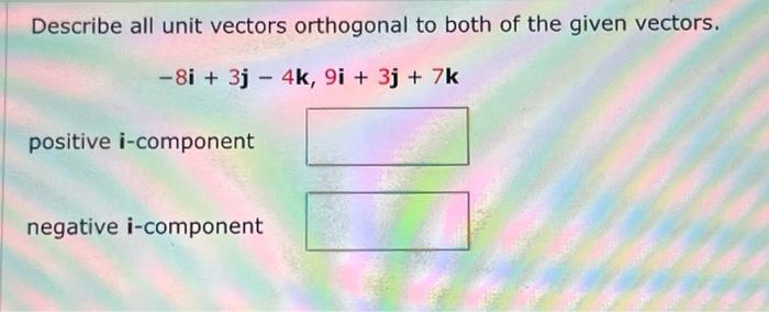 Solved Describe all unit vectors orthogonal to both of the | Chegg.com