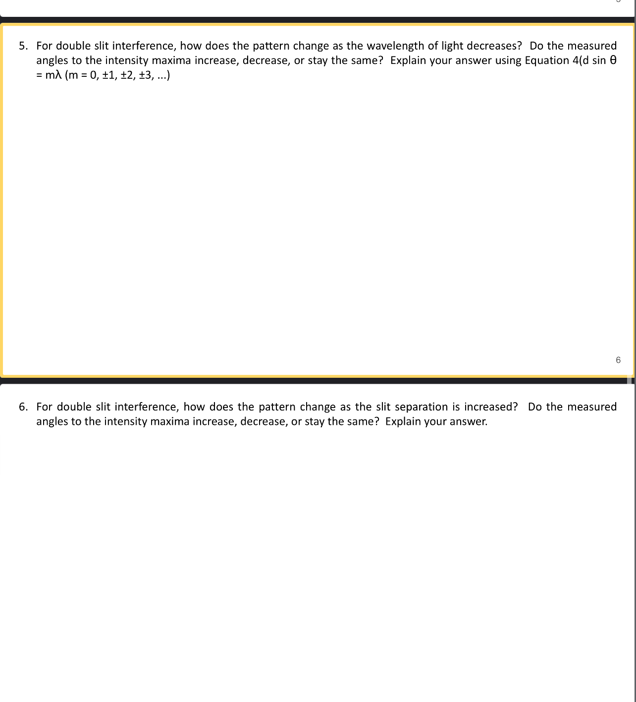 Solved For double slit interference, how does the pattern | Chegg.com