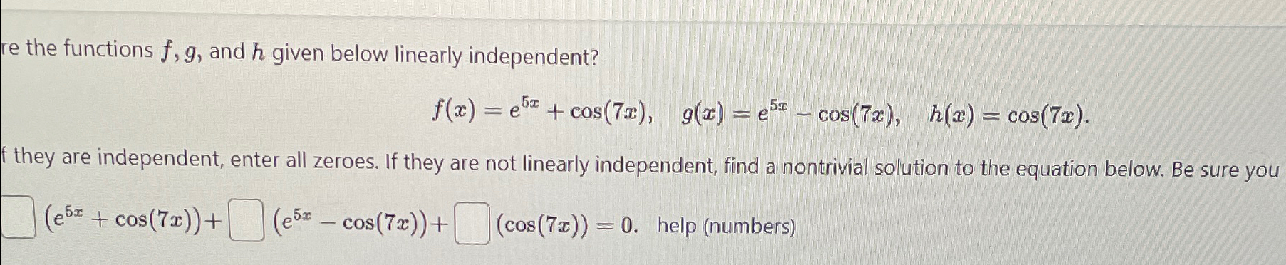 Solved re the functions f,g, ﻿and h ﻿given below linearly | Chegg.com