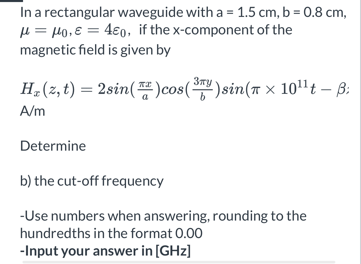In a rectangular waveguide with | Chegg.com