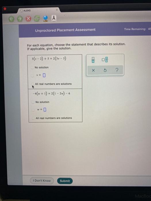 Solved ALEKS A Unproctored Placement Assessment Time Chegg