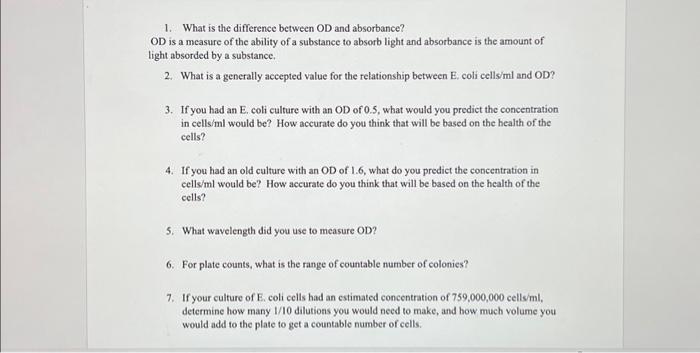 Solved 1. What is the difference between OD and absorbance? | Chegg.com