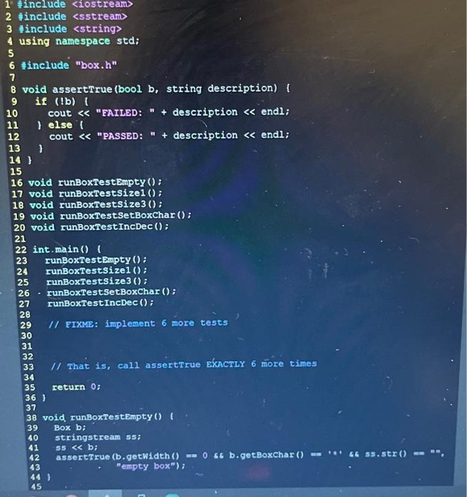 Solved Test.Cpp that needs to implement 6 more tests in the | Chegg.com
