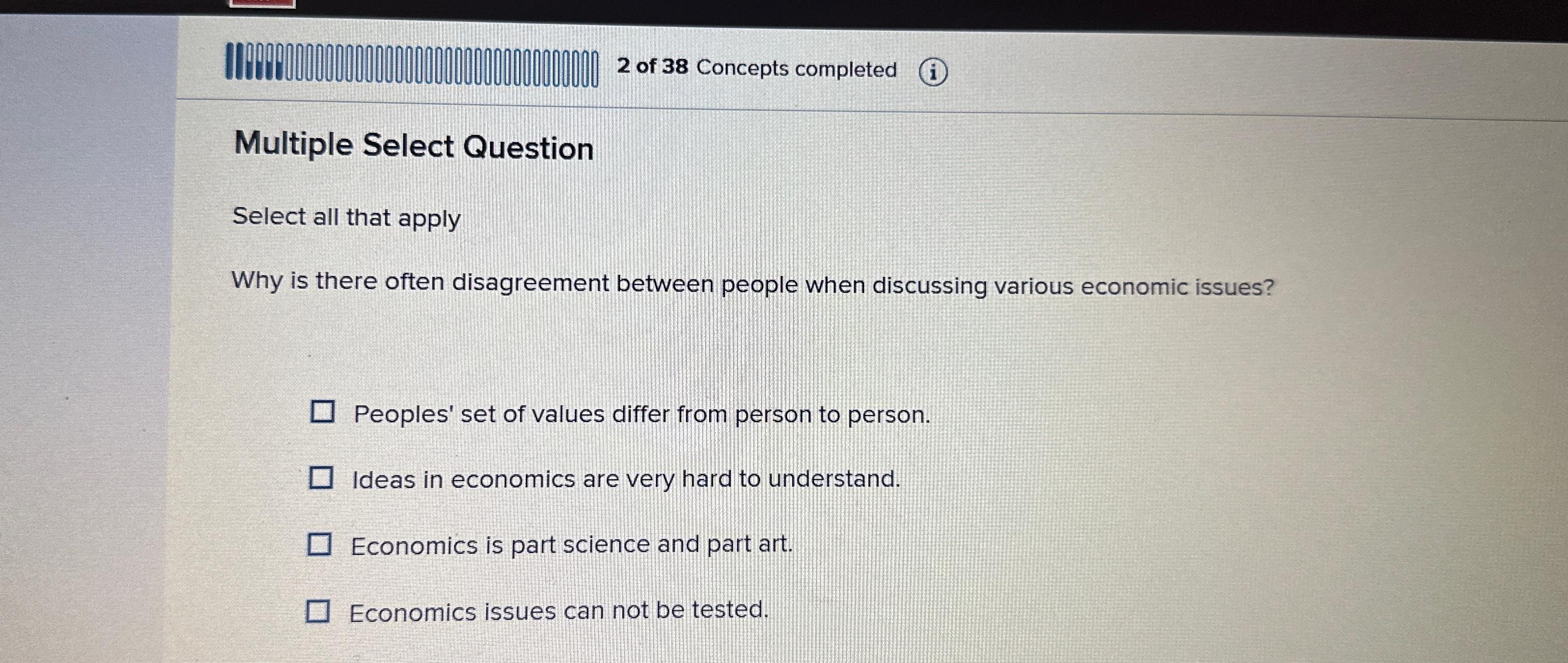 Solved 2 ﻿of 38 ﻿Concepts completed(i)Multiple Select | Chegg.com