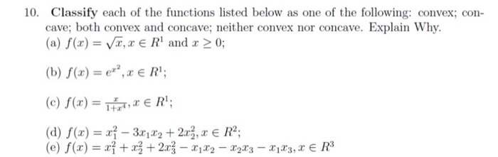 Solved 10. Classify each of the functions listed below as | Chegg.com