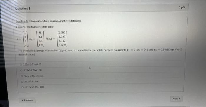Solved Problem. 3: Interpolation, least squares, and finite | Chegg.com