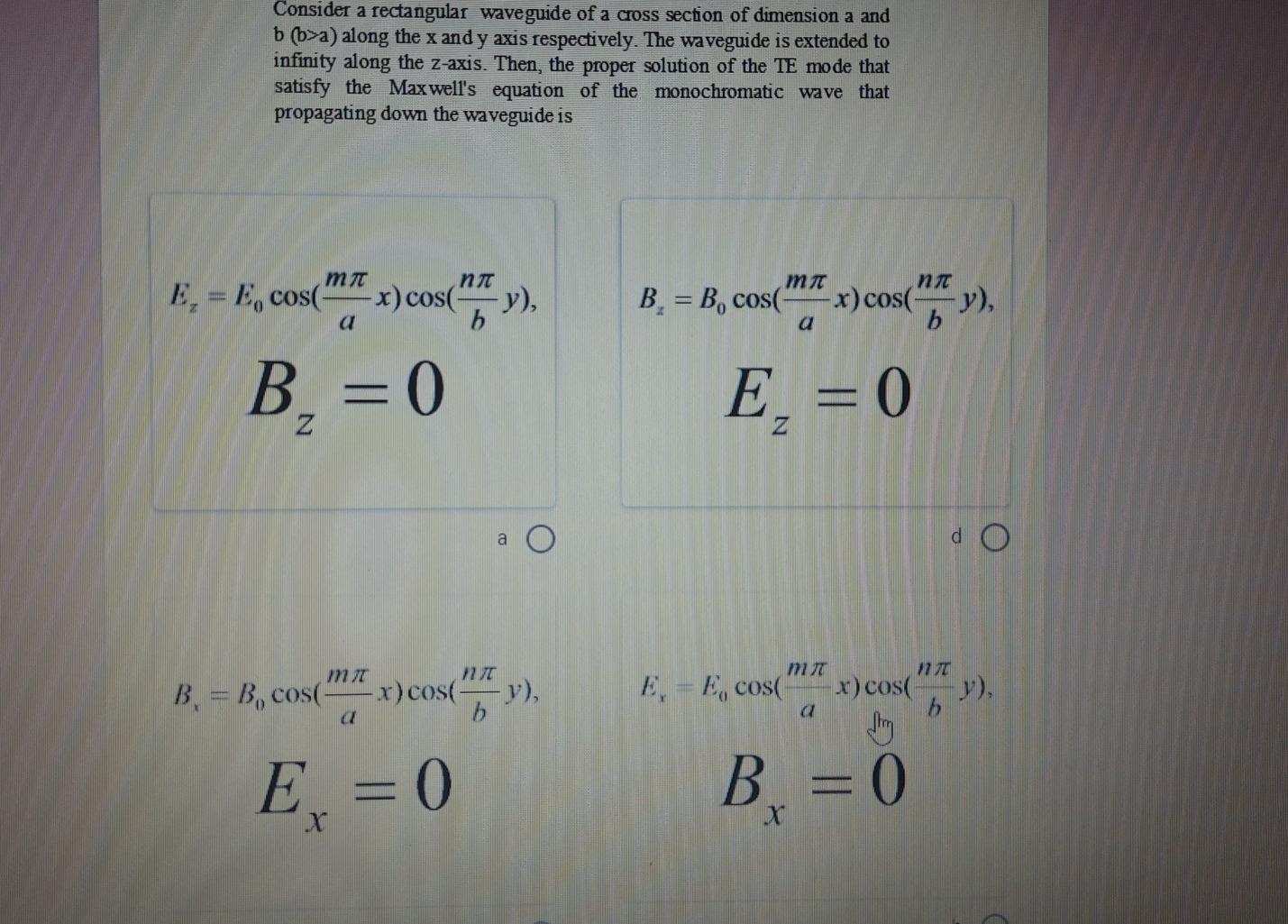 Solved Consider a rectangular waveguide of a cross section | Chegg.com