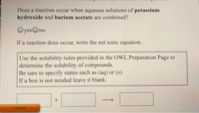Solved Does a reaction occur when aqueous solutions of | Chegg.com