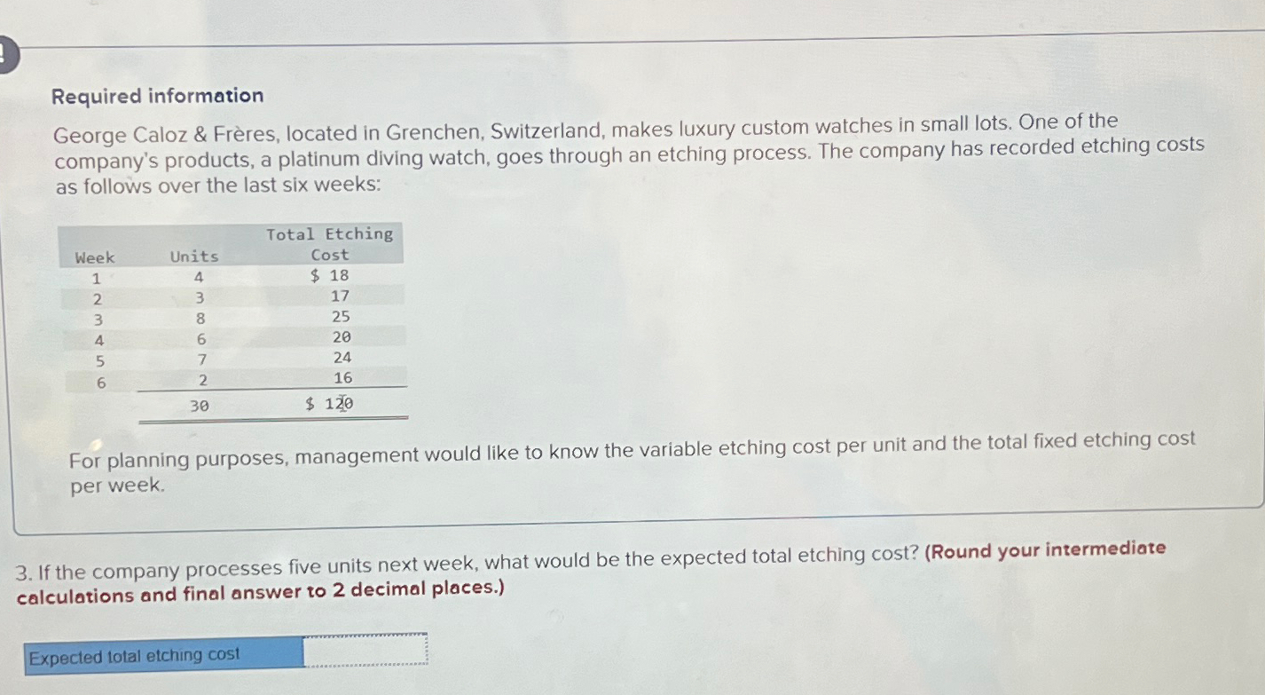 Solved Required informationGeorge Caloz & Frères, ﻿located | Chegg.com