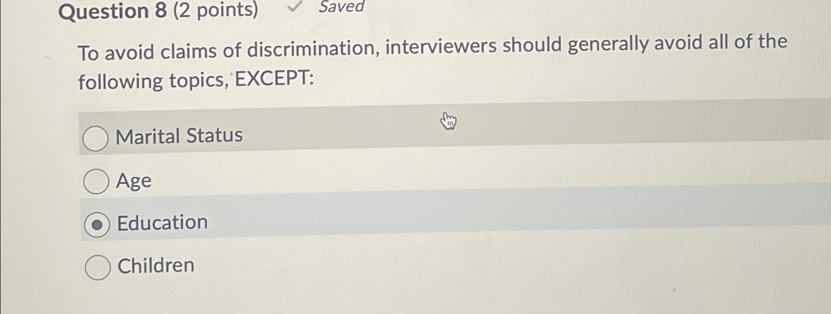 Solved Question 8 (2 ﻿points)SavedTo avoid claims of | Chegg.com