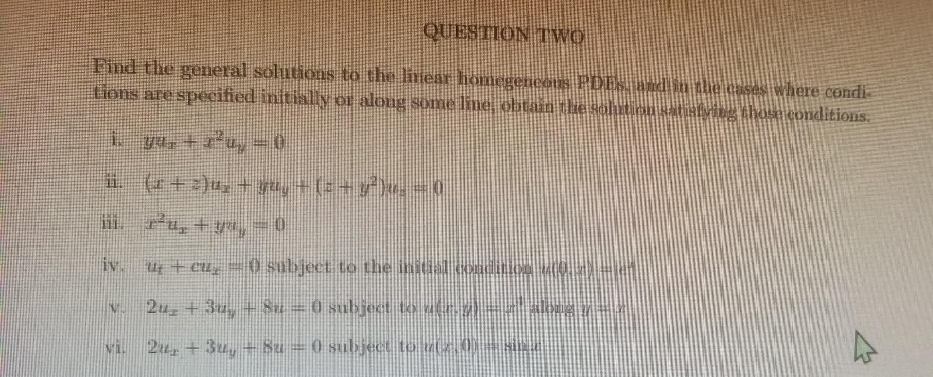 Solved QUESTION TWO Find the general solutions to the linear | Chegg.com