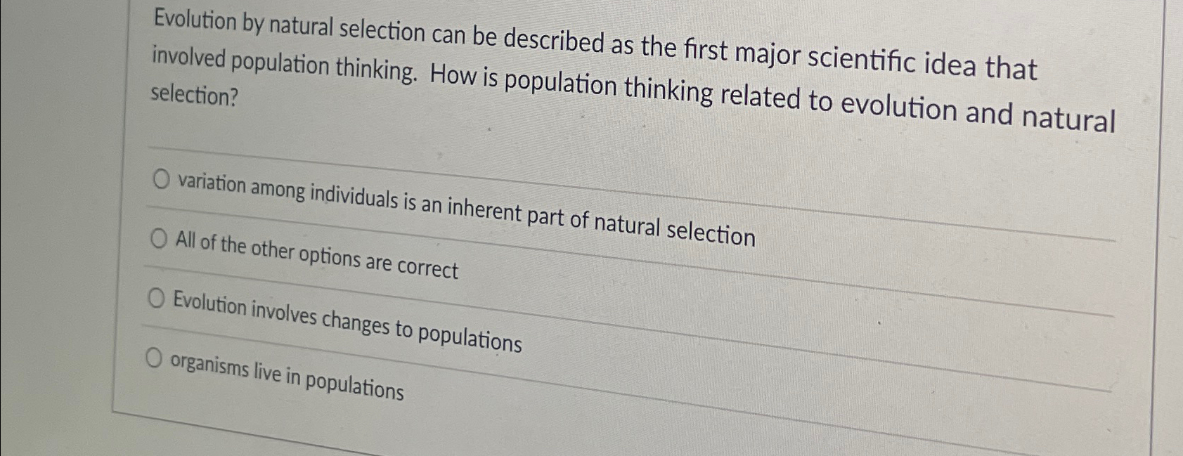 Solved Evolution by natural selection can be described as | Chegg.com