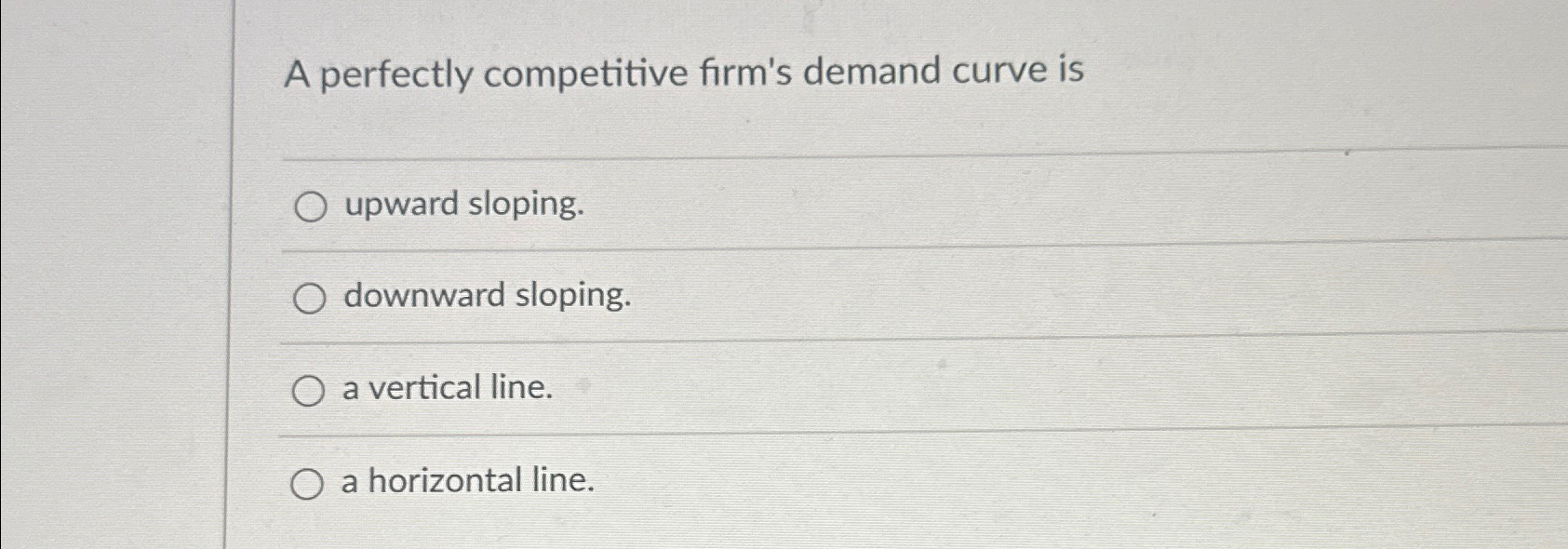 Solved A perfectly competitive firm's demand curve isupward | Chegg.com