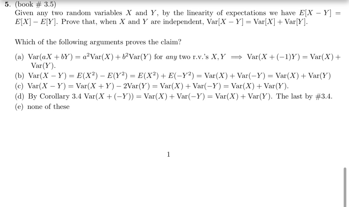 Solved (book # 3.5)Given any two random variables x ﻿and Y, | Chegg.com