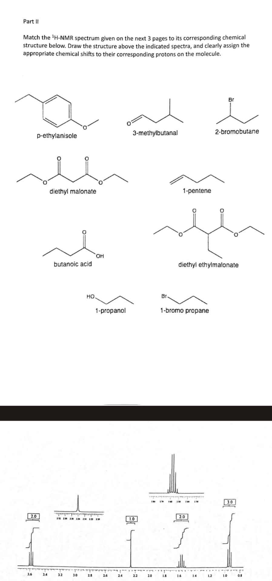 Solved Part II Match the 1H−NMR spectrum given on the next 3 | Chegg.com