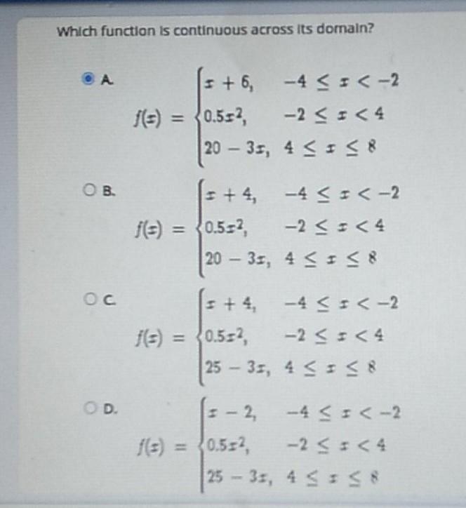Solved Which function is continuous across its domain? OA [ | Chegg.com