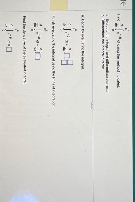 Solved Find dxd∫0x6e−3tdt using the method indicated. a. | Chegg.com