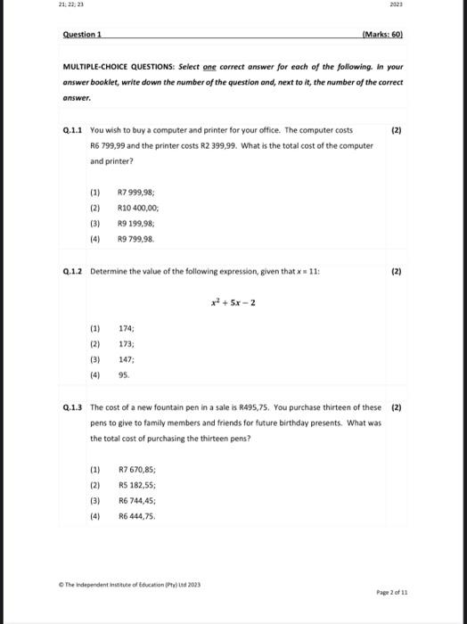 Solved MULTIPLE-CHOICE QUESTIONS: Select one correct answer | Chegg.com
