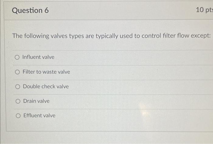 Solved The following valves types are typically used to | Chegg.com