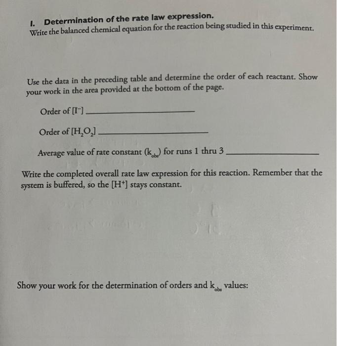 Solved I. Determination of the rate law expression. Write | Chegg.com