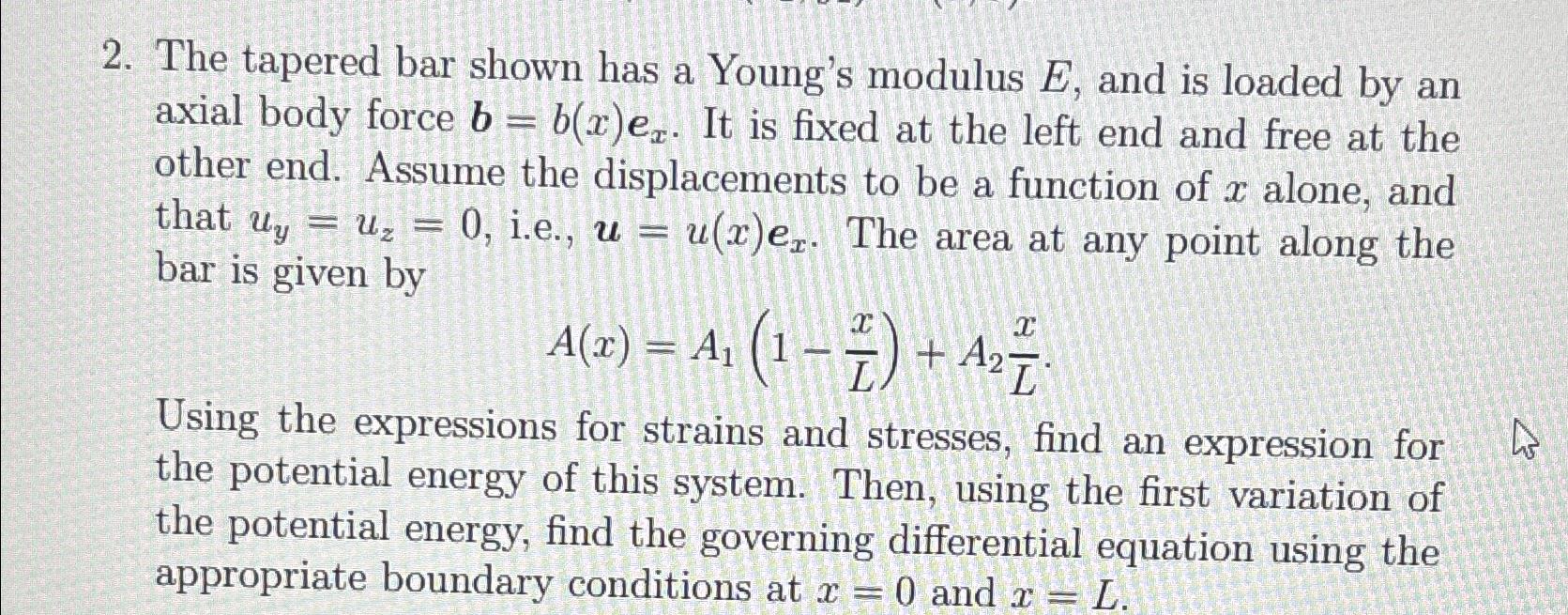 Solved The tapered bar shown has a Young's modulus E, ﻿and | Chegg.com