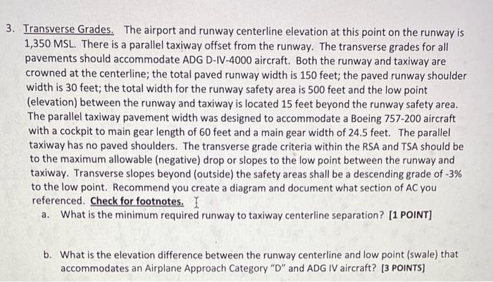 Solved 3. Transverse Grades. The airport and runway | Chegg.com