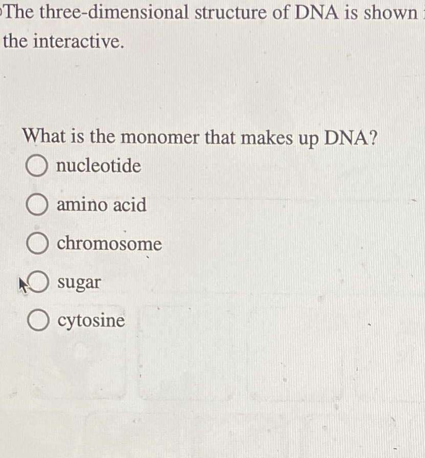 Solved The three-dimensional structure of DNA is shown the | Chegg.com