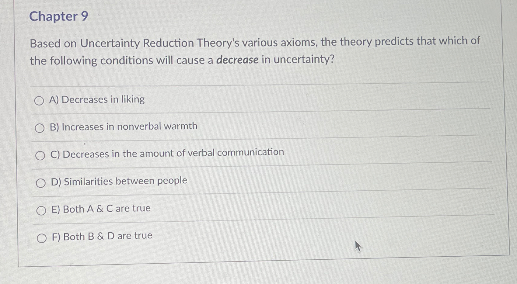 Solved Chapter 9Based on Uncertainty Reduction Theory's | Chegg.com