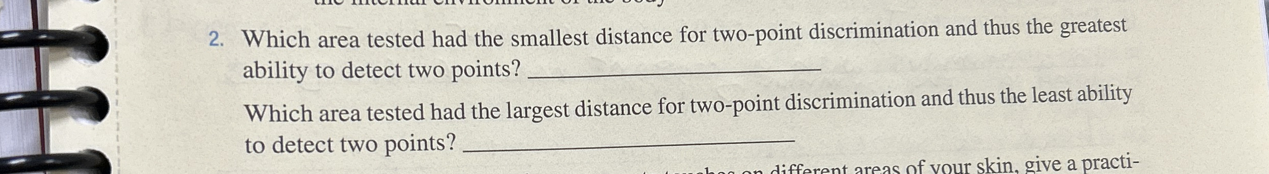 Solved Which area tested had the smallest distance for | Chegg.com