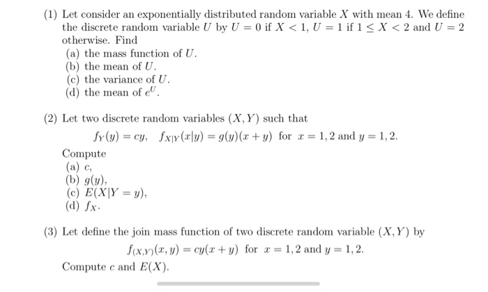 Solved (1) Let consider an exponentially distributed random | Chegg.com