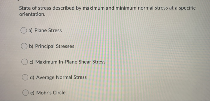 Solved State of stress described by maximum and minimum | Chegg.com