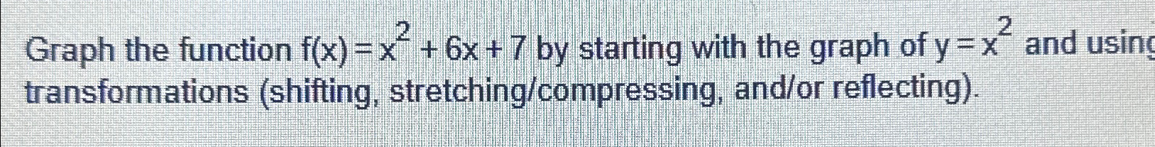 Solved Graph the function f(x)=x2+6x+7 ﻿by starting with the | Chegg.com