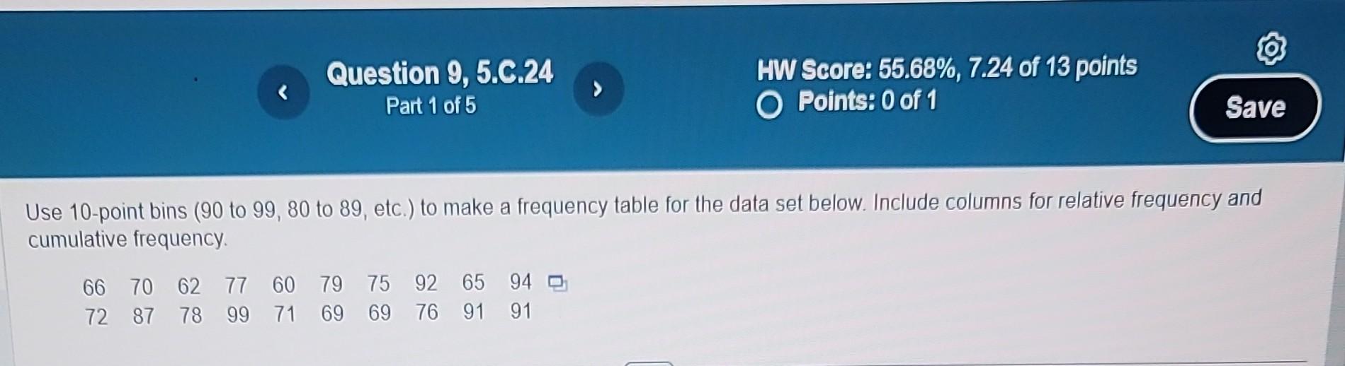 Solved Use 10-point bins (90 to 99,80 to 89 , etc.) to make | Chegg.com