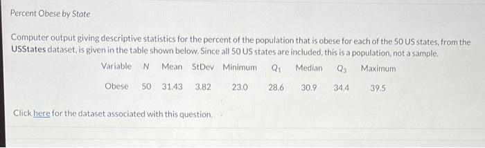Solved Computer output giving descriptive statistics for the | Chegg.com
