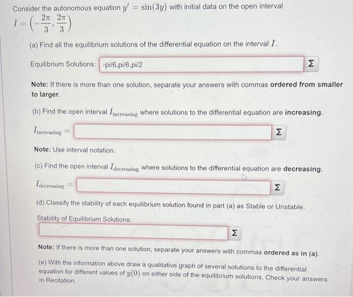 Solved Consider the autonomous equation y′=sin(3y) with | Chegg.com