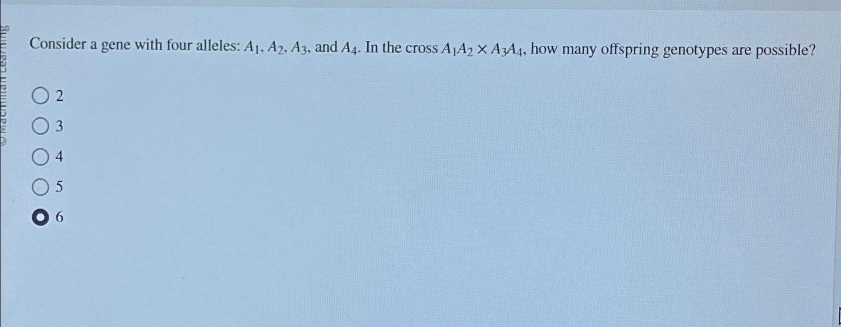 Solved Consider a gene with four alleles: A1,A2,A3, ﻿and A4. | Chegg.com