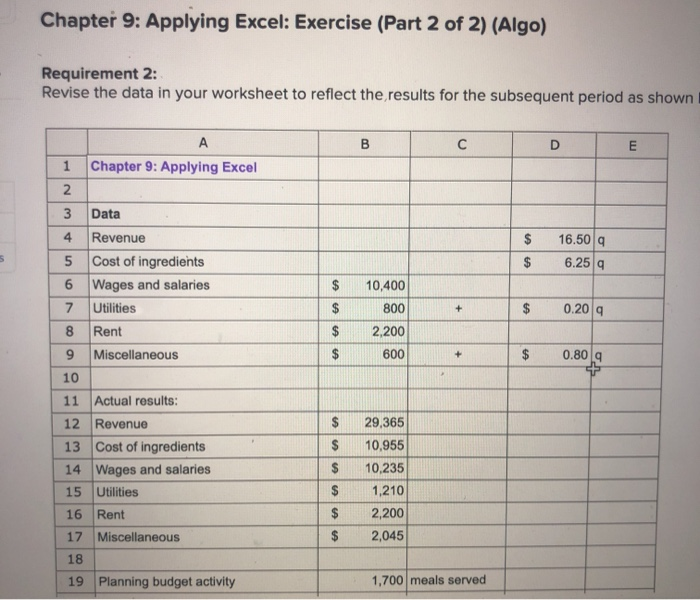 Chapter 9: Applying Excel: Exercise (Part 2 of 2) | Chegg.com