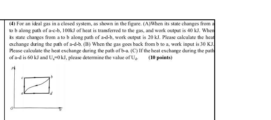 Solved (4) For an ideal gas in a closed system, as shown in | Chegg.com