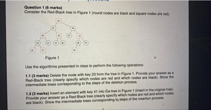 Question 1 (6 marks) Consider the Red-Black tree in | Chegg.com