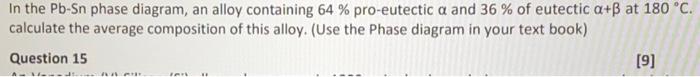 Solved In the Pb-Sn phase diagram, an alloy containing 64 % | Chegg.com