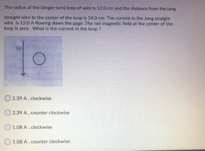 Solved The radius of the (single-turn) loop of wire is 12.0 | Chegg.com
