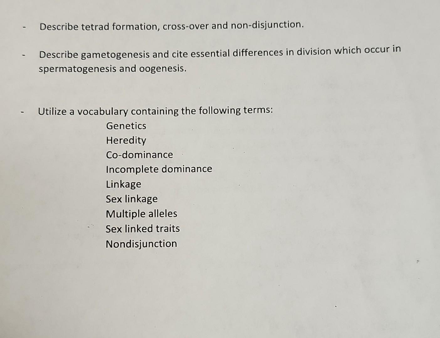 Solved Describe tetrad formation, cross-over and | Chegg.com