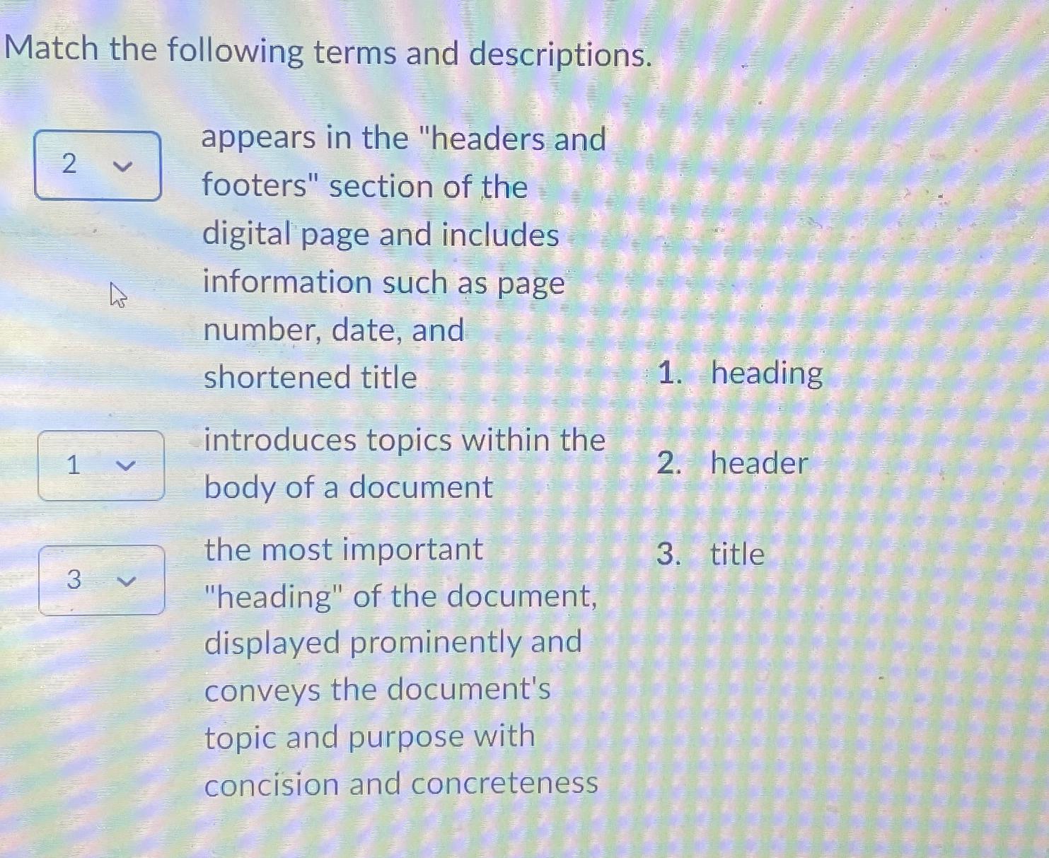Solved Match the following terms and descriptions.appears in | Chegg.com