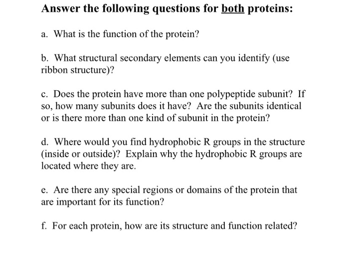 Solved Answer the following questions for both proteins: a. | Chegg.com