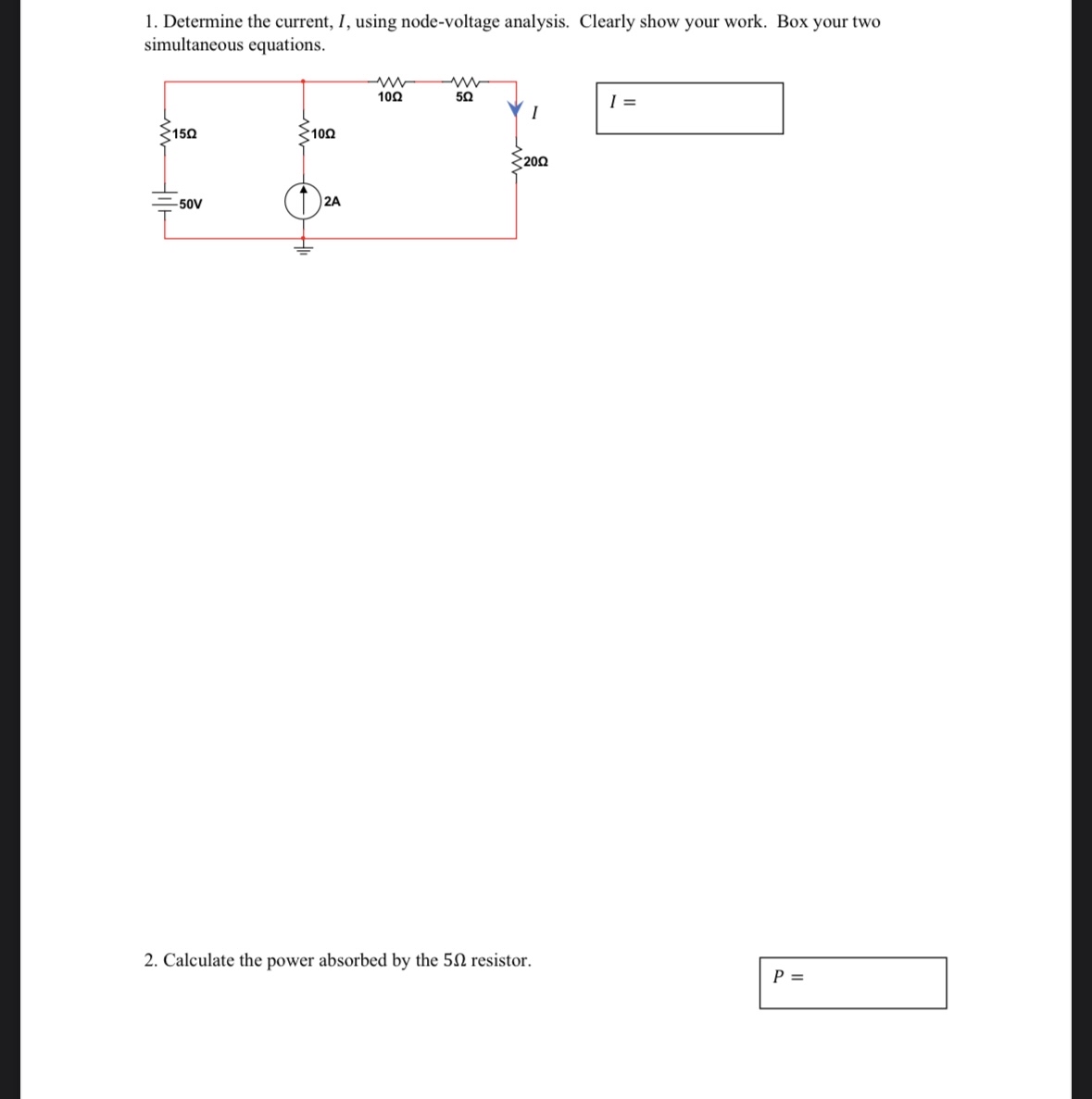 Solved Determine the current, I, using node-voltage | Chegg.com