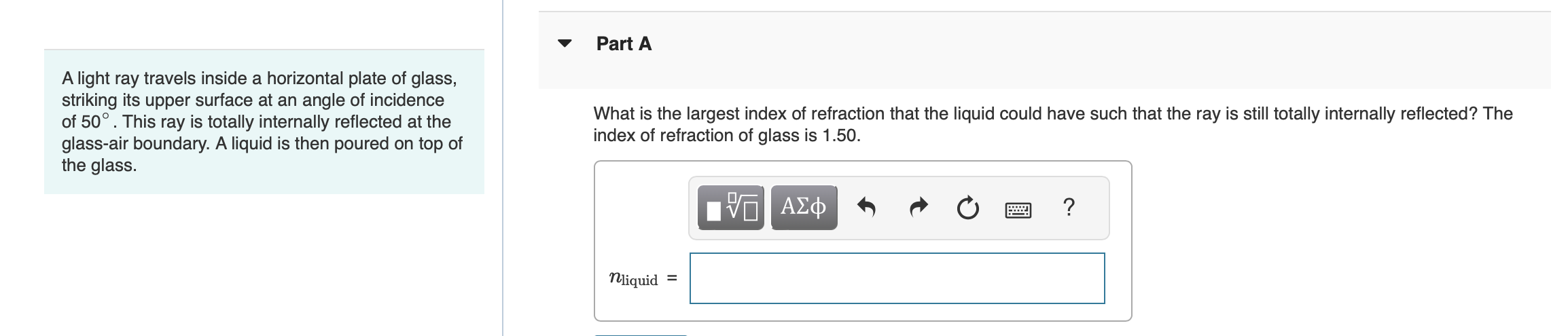 Solved Part AA light ray travels inside a horizontal plate | Chegg.com